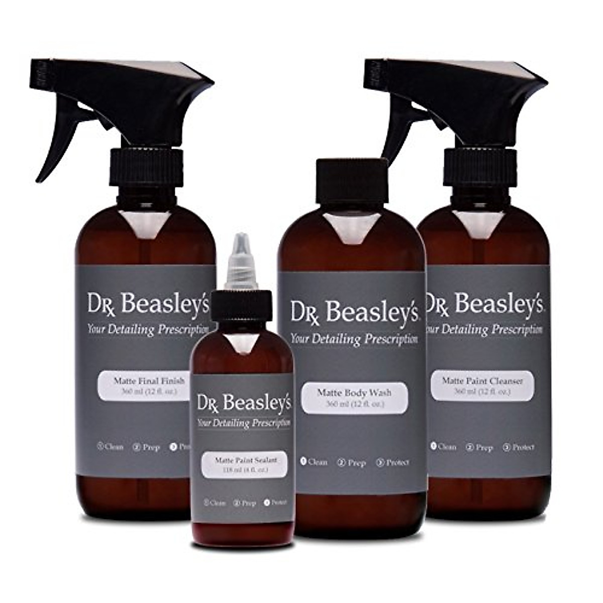 Dr. Beasley's Matte Paint Prescription Detailing Kit, Designed for Matte Cars and Motorcycles, 100% VOC Free, 2 Years of Protection, 4 Piece Set