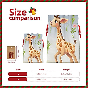 RLDOBOFE Cute giraffe print Christmas Gift Bag Christmas Drawstring Bag Reusable Gift Wrapping Goody Gift Bags with Gift Tag Present Storage Bag for Christmas Thanksgiving Wedding Party
