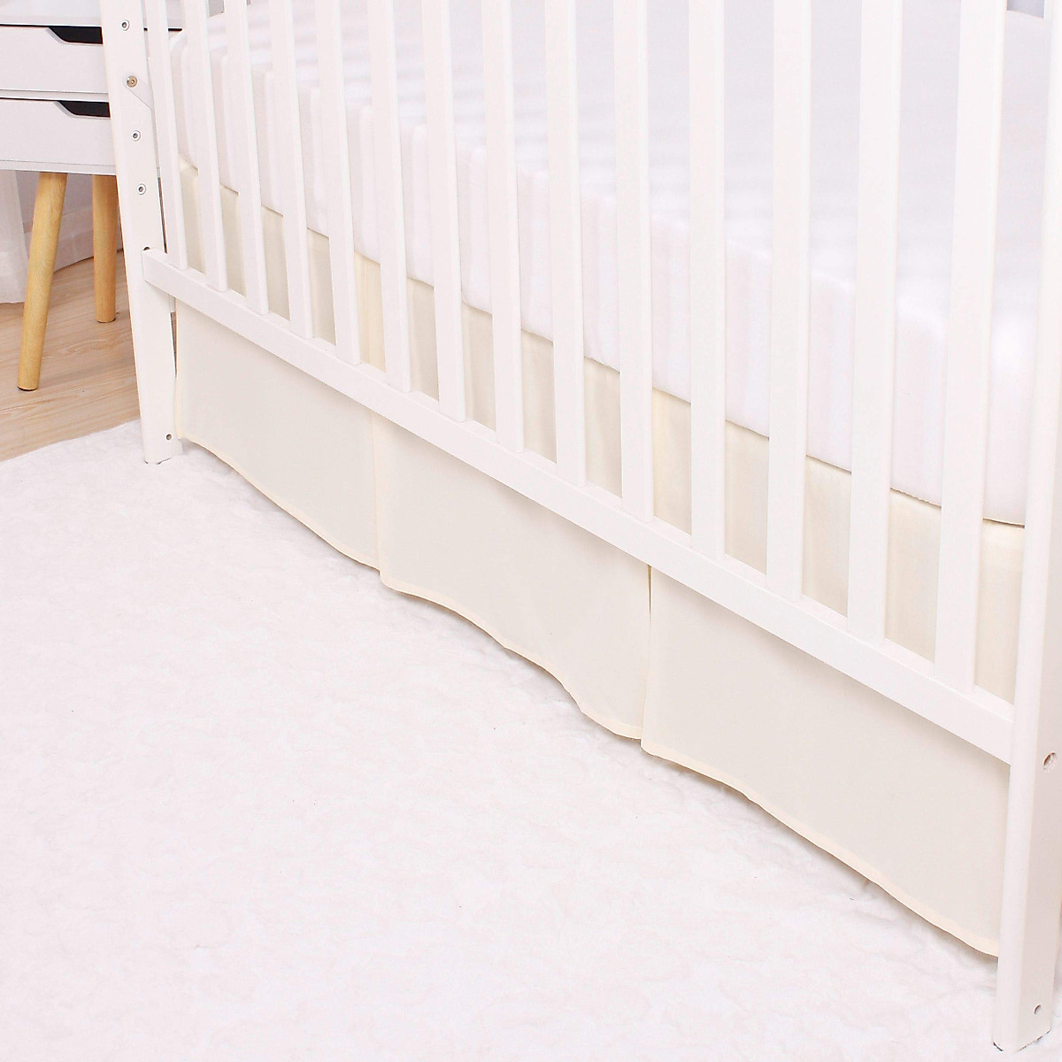 CaSaJa Green Baby Crib Skirt for Boy and Girl, Durable Woven Platform and Stylish Box Pleated Design, 14" Soft Breathable Crib Dust Ruffle Drop, Fits Standard Size Crib Bed and Easy Install, Green