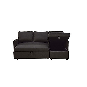 ACME FURNITURE Hiltons Charcoal Linen Sectional Sofa with Sleeper and Storage