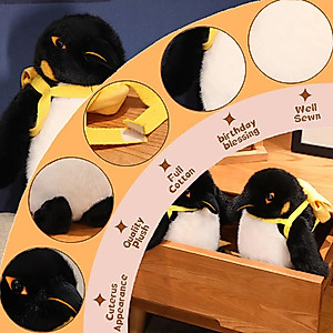 ELAINREN Plush Travel Penguin with Backpack,Realistic Black Penguin Stuffed Toy Lifelike Furry Penguin Plushie Doll Gifts/13.7Inch