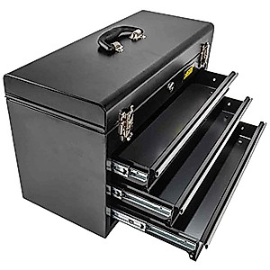 JEGS 3-Drawer Toolbox - Metal Toolbox with Ball-Bearing Drawer Slides - Rust-Resistant Latches - Black Powder Coat Finish - Includes Lock and Keys