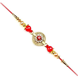 Lumba Rakhi for Brother & Bhabhi Set / Bhaiya Bhabhi Rakhi Thread Jodi Kundan Rakhi Combo (Design 1, Standard)