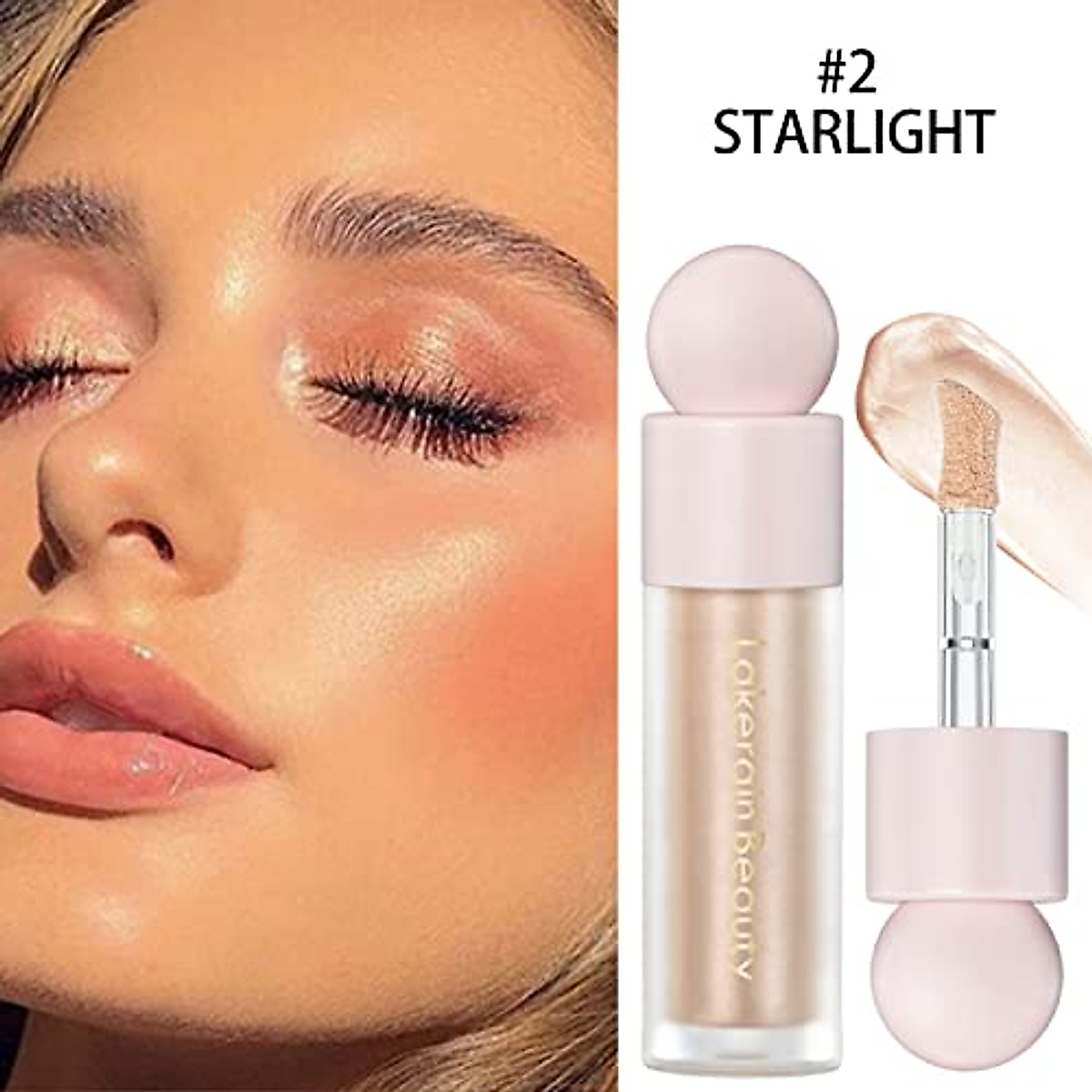 Jutqut Liquid Highlighter, Shimmer Face Body Highlighter Wand,Waterproof and Long-lasting Cream Smooth Highlighter Illuminator, Silky Natural Glow Makeup Stick for Body, 02#STARLIGHT