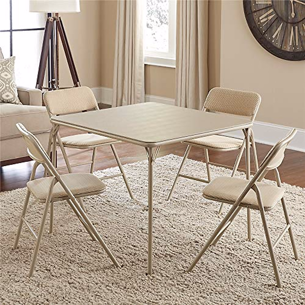 Ameriwood Home Cosco 5-Piece Folding Table and Chair Set, Tan