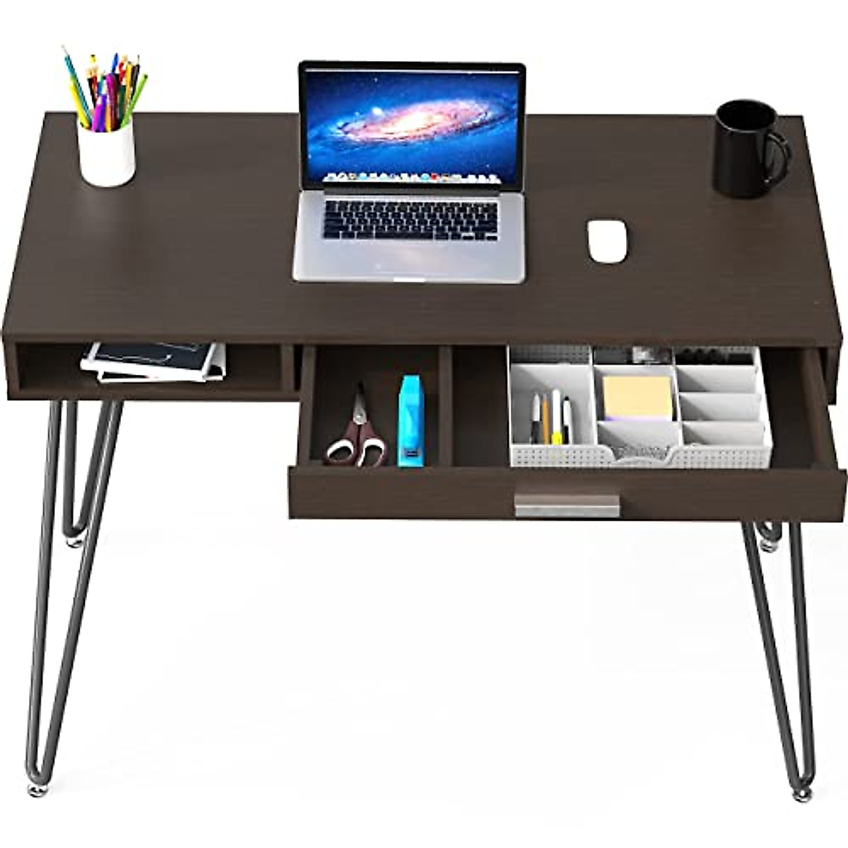 SHW Home Office Computer Hairpin Leg Desk with Drawer