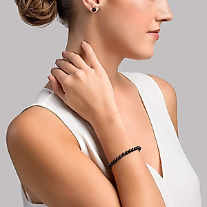 The Pearl Source Sterling Silver 5-5.5mm Round Black Japanese Akoya Saltwater Cultured Pearl Bracelet for Women
