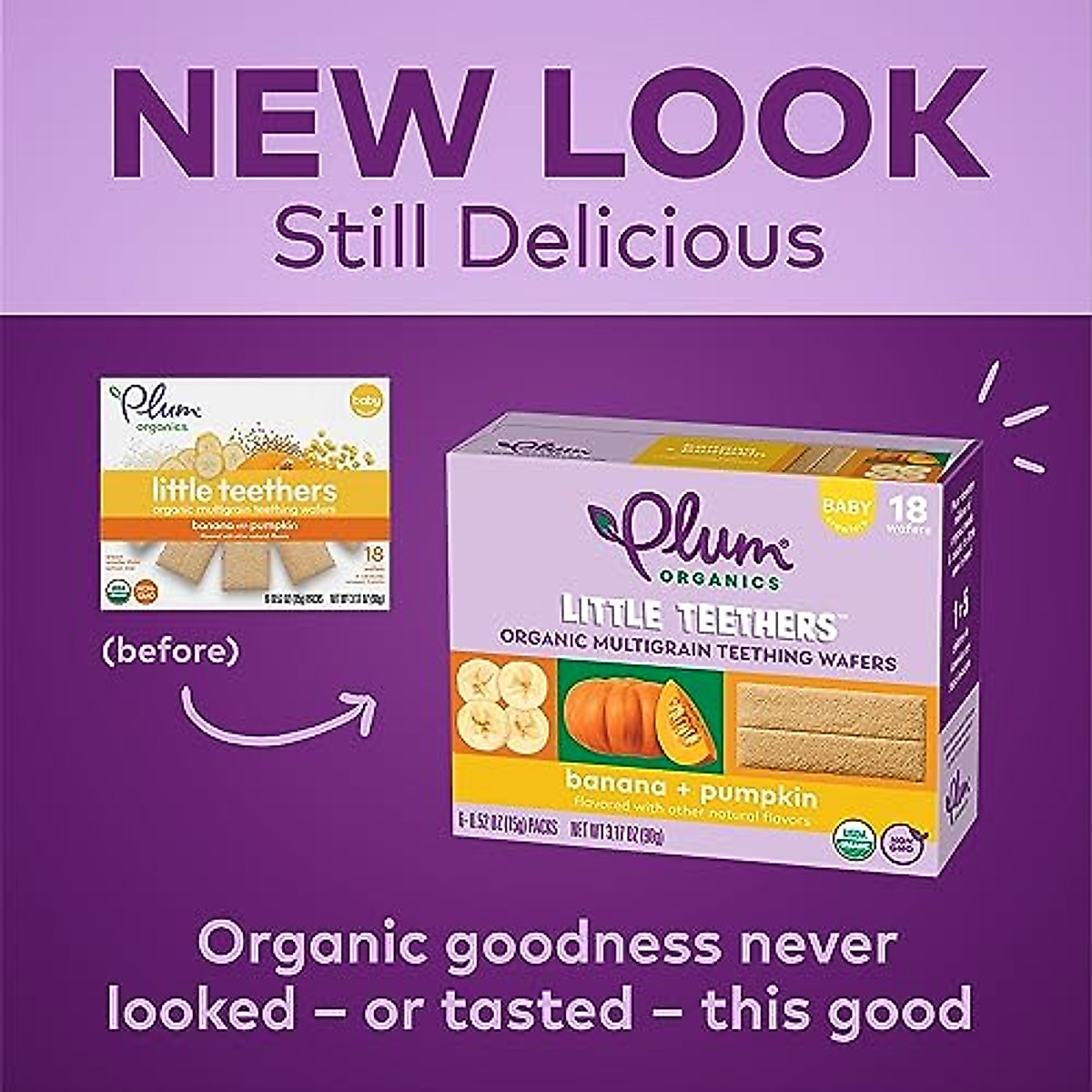 Plum Organics | Little Teethers | Organic Toddler & Kids Snacks | Banana & Pumpkin | 3 Ounce Teething Wafers with 6 Count(Pack of 6)