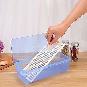 Cabilock Cutlery Flatware Plastic Tray Kitchen Organizers with Lid Kitchen Cutlery and Utensil Drawer Organizer- proof Fork Utensil Storage Container (Blue) Utensil Storage Container