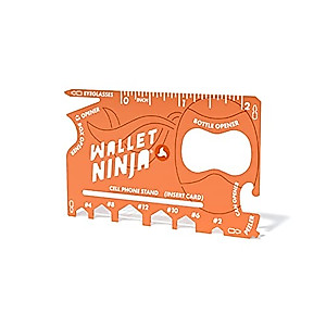 Wallet Ninja Multitool Card – 18 in 1 Credit Card Multi-Tool (Bottle Opener, Can Opener, Screwdrivers, Phone Stand & More) – Orange