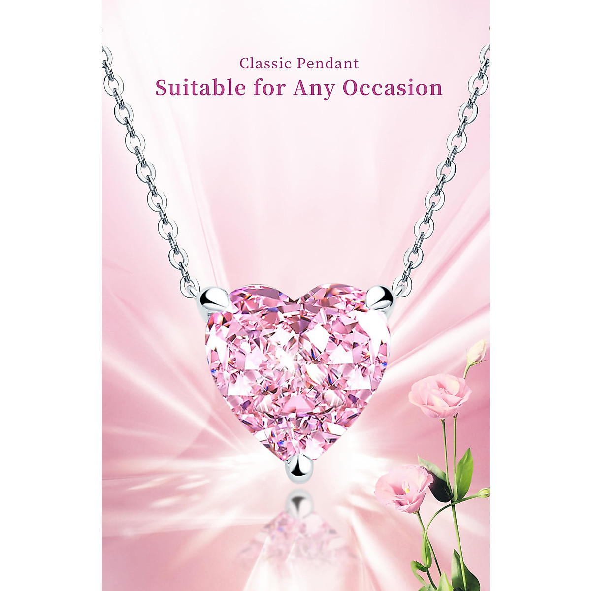 AINUOSHI Heart Necklace Sterling Silver Necklaces for Women Pink Cubic Zirconia Diamond Pendant Anniversary Birthday Christmas Gifts for Her Hypoallergenic