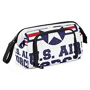 Yasala 4th of July Pencil Case Us Air Force Star Pen Pouch Holder Art Kits Storage Bag Cosmetic Organizer Carrying Case for Office Supplies Large Stationary Bag with Handle