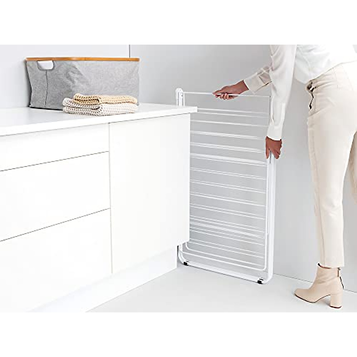 Brabantia HangOn Laundry Drying Rack (82ft / Fresh White) Compact, Foldaway, Adjustable Indoor Stainless Steel Clothes Horse
