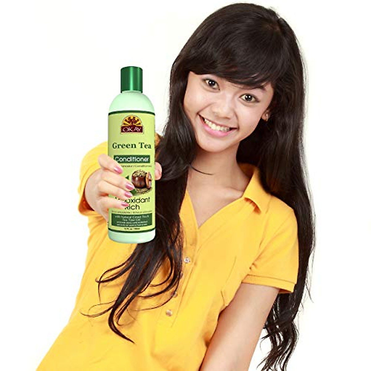 OKAY | Green Tea Nourishing Antioxidant Rich Conditioner | For All Hair Types & Textures | Revitalize - Rejuvenate - Restore | With Tea Tree Oil | Free of Paraben, Silicone, Sulfate | 12 oz , pale green