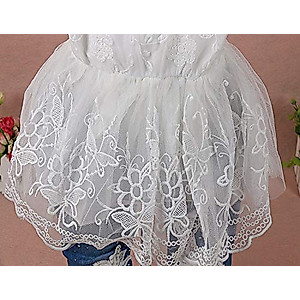 Yao 6M-4Y Infant 3Pcs Baby Girls Clothes Set Toddler Outfits Lace Dress Jacket and Jeans (4-5Y,Flower-White)