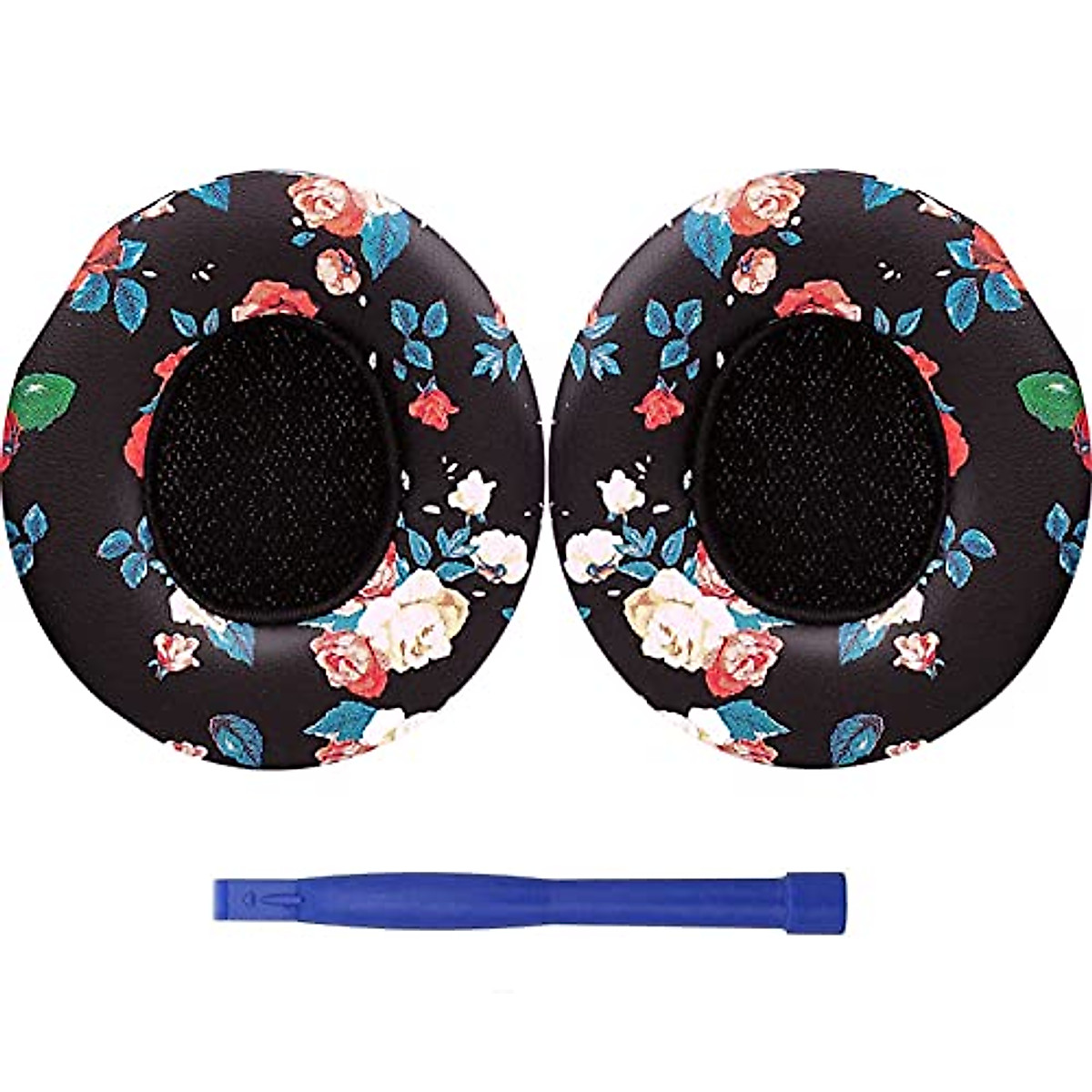 Beats Solo 3 Wireless Ear Pads Replacement, BUTIAO Protein Leather Memory Foam Headphone Earpads Ear Cushion Pad for Beats by Dre Solo 3 Wireless & Solo 2 Wireless Over Ear Headsets (Black Floral)