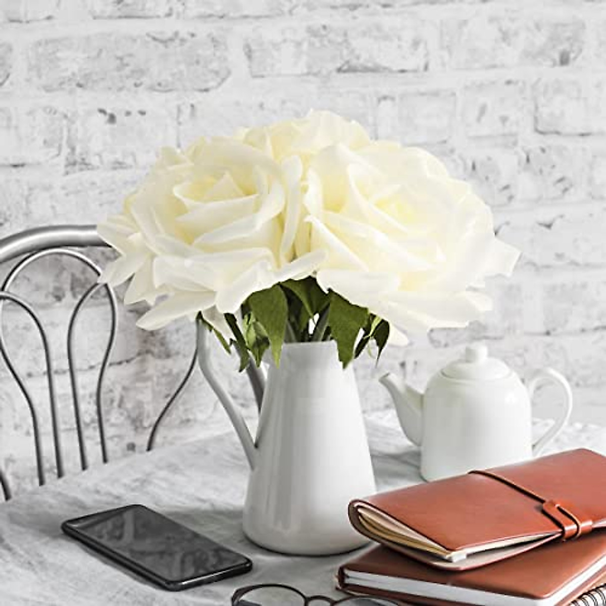 Eyamumo 7pcs Artificial Roses Flowers, Faux Silk Rose Artificial Flower, Real Touch Fake Flowers Decoration DIY for Wedding Party Home Office Decoration Dining Table Centerpiece