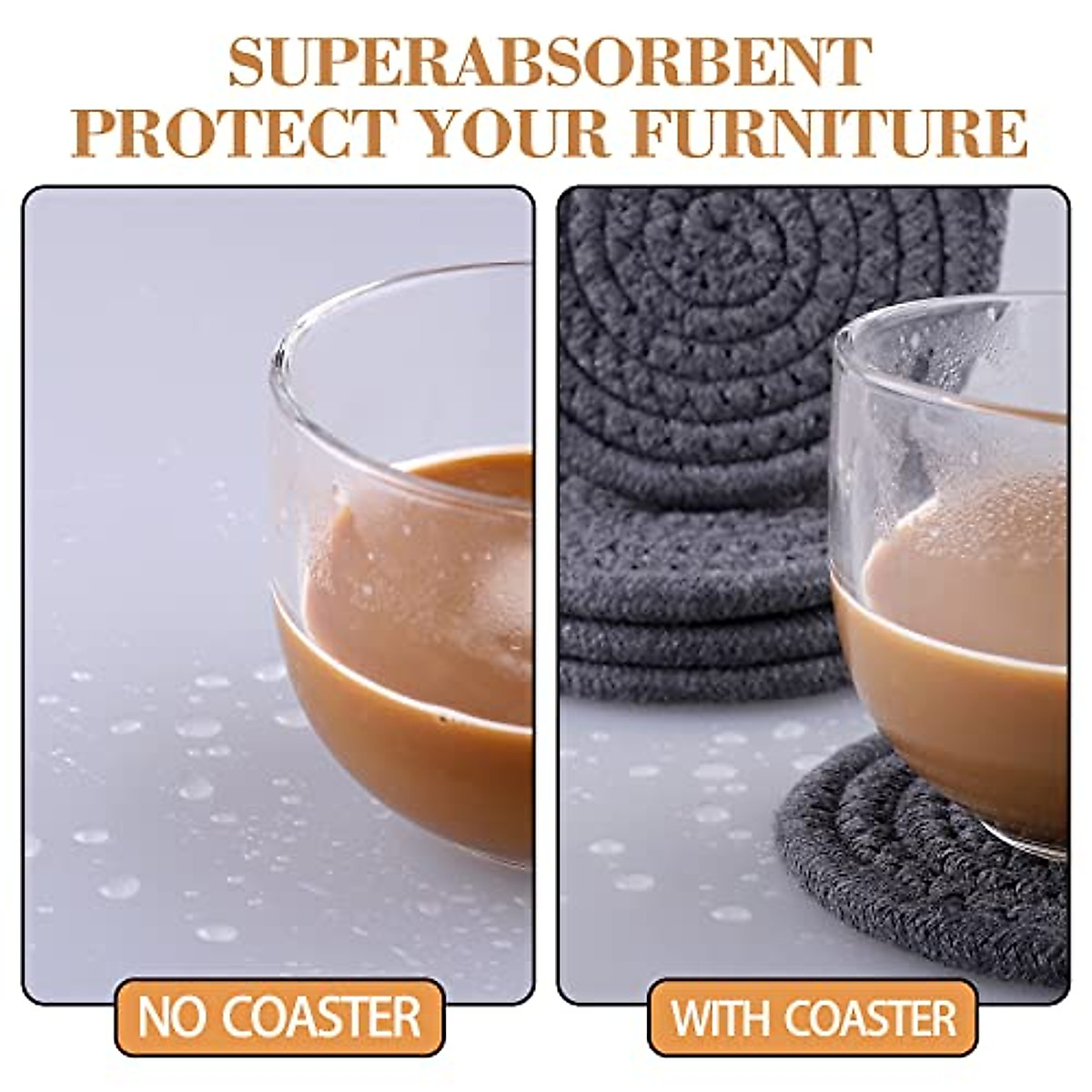 8 Pack Handmade Braided Drink Coasters Heat-Resistant Drink Coasters Boho Absorbent Coaster Minimalist Cotton Woven Coaster Set for Home Decor Tabletop Protection for Suitable Kinds of Cups (Grey)