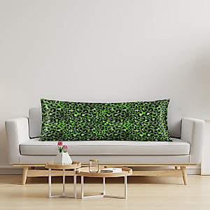 Satin Body Pillow Pillowcase for Hair and Skin Camo Leopard Grass Green Long Body Pillow Case Cover 21x54 Soft Breathable Body Pillow Cases