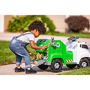 Kid Trax Real Rigs Toddler Recycling Truck Interactive Ride On Toy, Kids Ages 1.5-4 Years, 6 Volt Battery and Charger, Sound Effects, 9 Recycling Accessories Included,Green