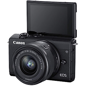 Canon EOS M200 Mirrorless Camera with EF-M 15-45mm f/3.5-6.3 is STM Lens + 500mm f/8 Preset Lens + 2pc 64GB Memory Cards + LED Video Light + Cleaning Kit & More (Renewed)