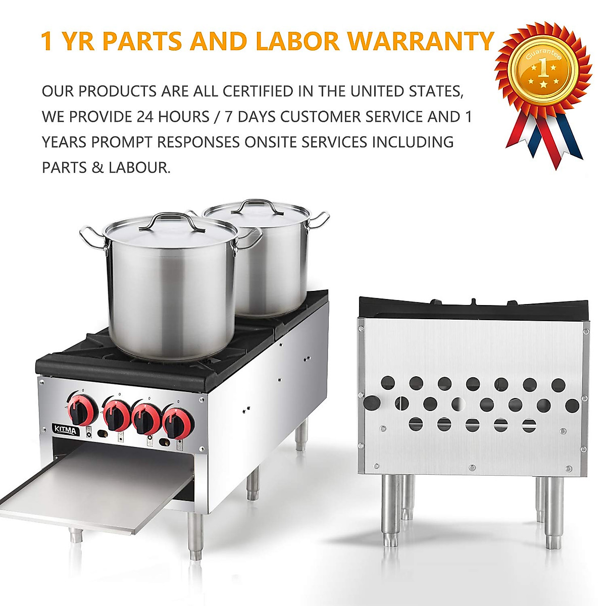 18 Inches 2 Stock Pot Stove - KITMA Liquid Propane Stock Pot Range with 4 Manual Controls for Restaurant(Short Body) - 160,000 BTU