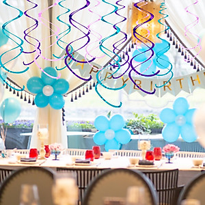 36PCS Hanging Swirls Decorations, Plastic Foil Party Ceiling Streamers Dual Spirls Ceiling Hanging Decors for Birthday, Wedding, Baby Shower Frozen Girls Party Supplies(Purple+Pink+Blue)