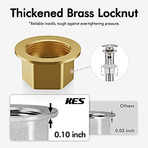 KES Bathroom Sink Drain Stopper with Overflow, Pop Up Drain with Detachable Hair Catcher for Lavatory Vanity Vessel Sink, Brushed Nickel 2 Pack, ALL Metal Rustproof 304 Stainless Steel, S2013A-BN-P2