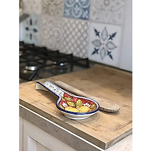 CERAMICHE D'ARTE PARRINI - Italian Ceramic Spoon Rest Holder Decorated Lemons Pottery Art Hand Painted Made in ITALY Tuscan