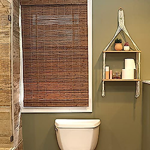 Macrame Bamboo Shelf with Sea Glass for Wall Hanging -2 Tier w/Beads - Unique Woven Boho Home Organizer Decor, Floating Storage for Small Plants, Handmade Cotton Rope-Bedroom, Living Room, Bathroom