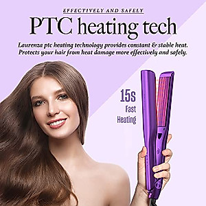 Milano by Laurenza Hair Straightener and Curler 2 in 1, SuperMax Design 8.5 Inch² Extra-Large 3D Floating Ceramic Flat Iron, Dual Voltage Straightening Irons with 20 Million cm³ Anion Outlet (Purple)