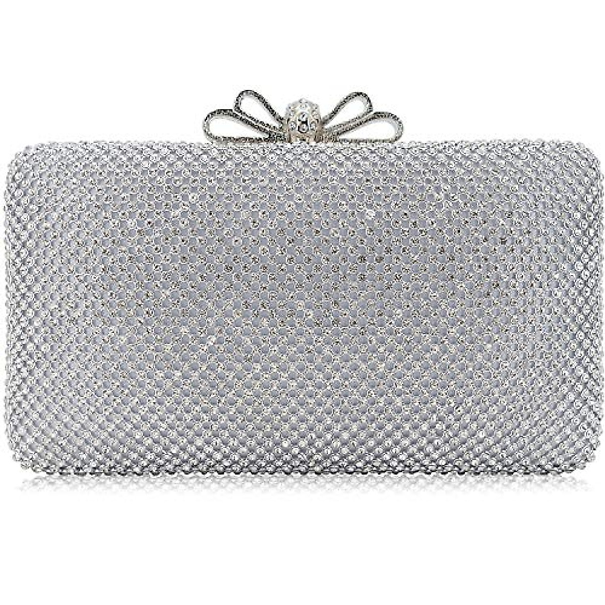Dexmay Rhinestone Crystal Clutch Purse with Bow Clasp Evening Bag for Wedding Party Silver