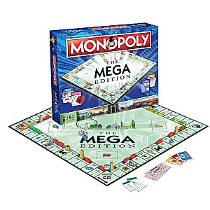 Winning Moves Mega Monopoly Board Game, 12 Extra Spaces Including Downing Street, Saville Row and Knightsbridge, Invest in Skyscrapers, for Ages 8 Plus