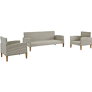 Crosley Furniture Capella 3-Piece Outdoor Sofa Patio Furniture Set, Wicker Conversation Sets for Porch, Acorn with Gray Cushions