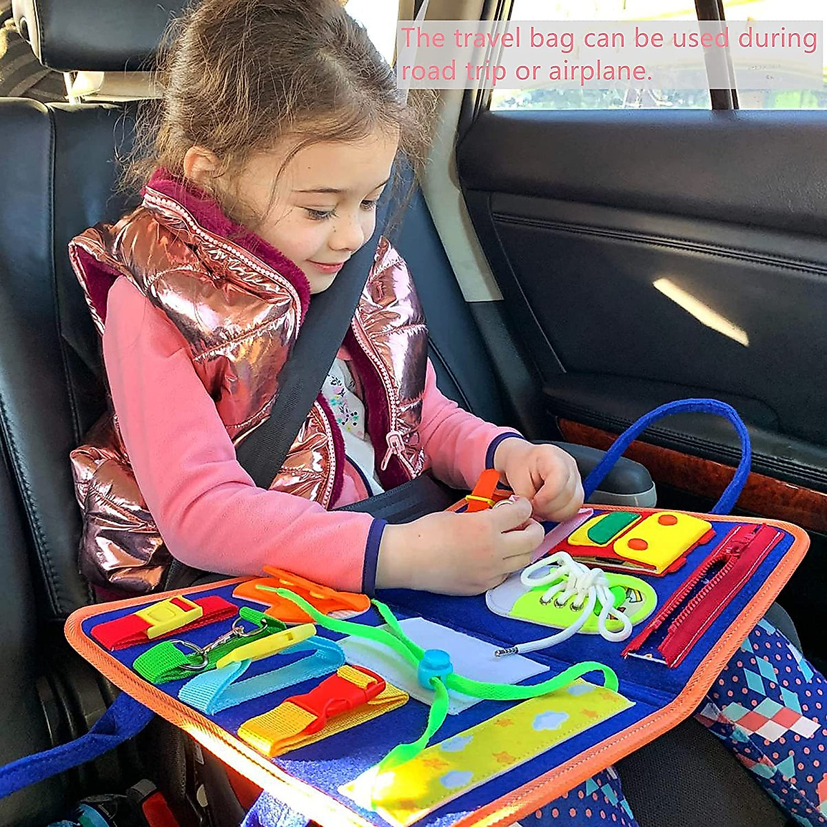 Busy Board for Toddlers, Busy Board Bag Learning Education Toys for Toddler 1-3, Preschool Autistic Toddler Travel Sensory Toys,Hands-on Learn to Dress Brain Up Toy for Boy Girl