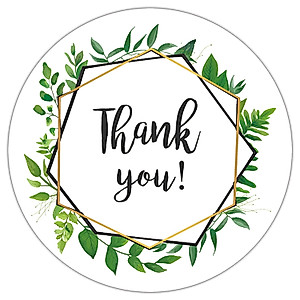 Greenery Wreath Thank You Stickers, 2 inch 50Pcs Self-Adhesive Thank You Labels Great for Wedding, Small Business, Bakeries, Handmade Goods Birthday Party Favors Labels & Mailing Supplies.
