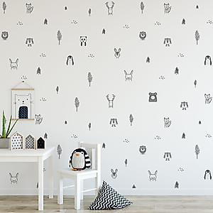 Baby RyRo London Stylish Animal Wall Decals - Charming Jungle Nursery Decor, Nordic Style Safari Wall Decals for Baby Room Decor, Black & White Jungle Wall Decals, Peel and Stick.