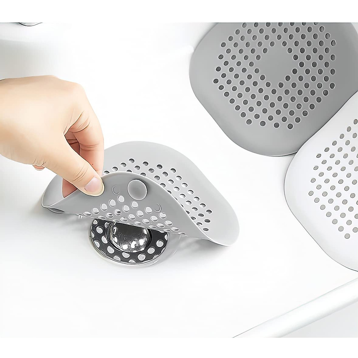 2 Pieces Shower Drain Hair Catcher Bathtub Stopper, Home Protectors with Sucker Water Trap Sink Cover for Bathroom Bathtub and Kitchen (Grey,White)