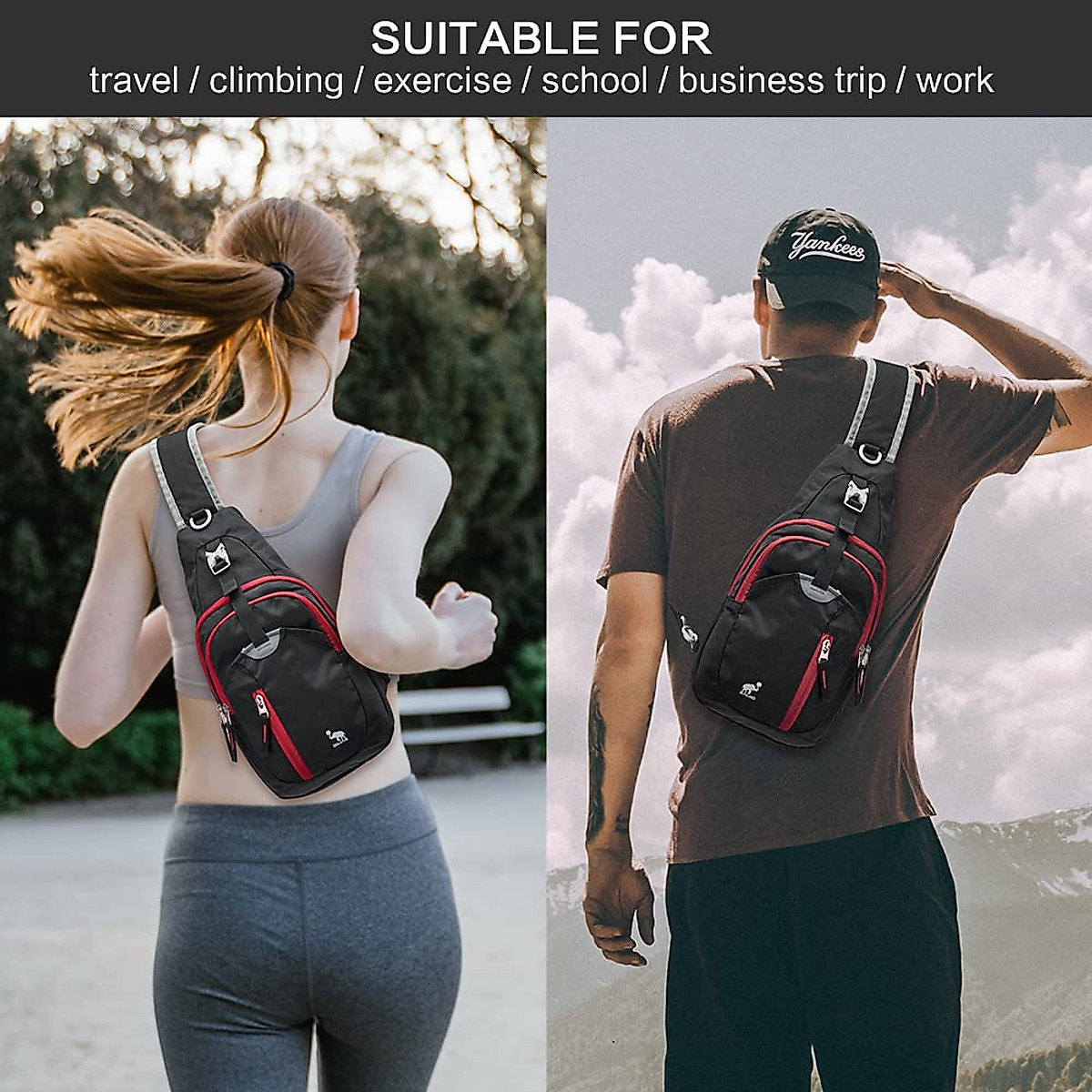 Kimlee Crossbody Pack Chest Shoulder Sling Backpack One Strap Lightweight Pouch Day Bag for Outdoor