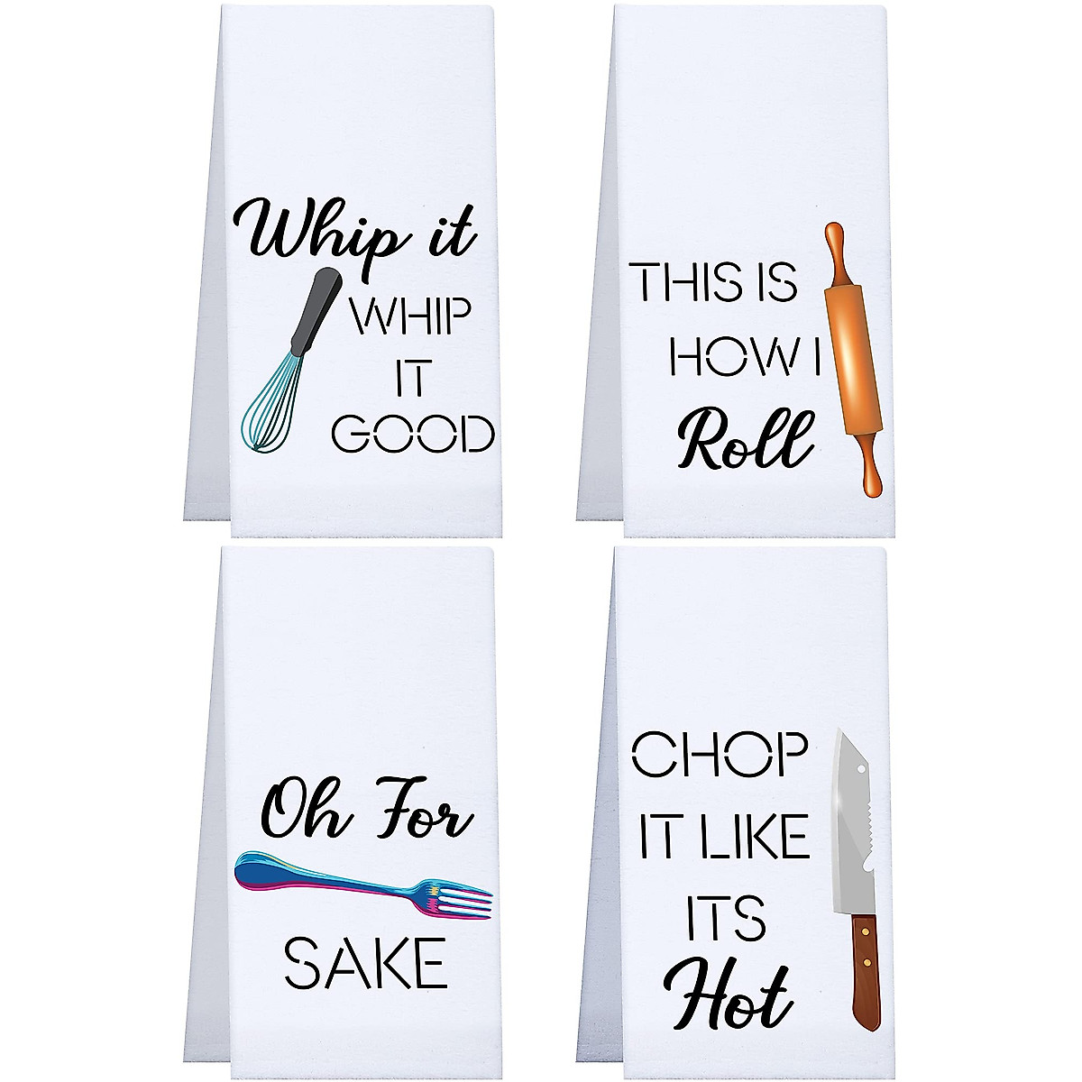 Patelai 4 Pieces Funny Kitchen Towels Dish Towels with Funny Saying Cute Decorative Dishcloths Sets Fun Dish Towels for Housewarming Present Home Kitchen Tools, 16 x 24 Inch