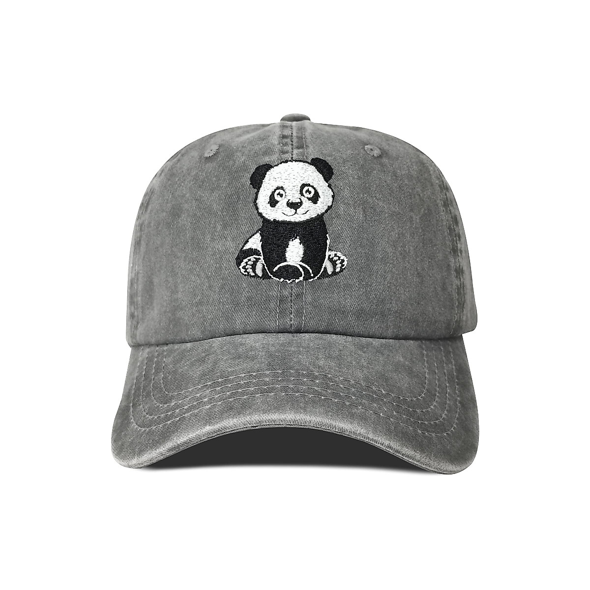Hepandy Embroidered Panda Bear Baseball Hat for Men Women Kids, Washed Grey Embroidery Snapback Cap Trucker Hat Adjustable Dad Hats