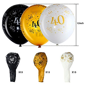 45 Piece 12 Inch 40th Birthday Party Latex Balloons Birthday Forty Anniversary Party Decoration White Gold Black Theme Party Balloon for Birthday Party Supplies Indoor Outdoor Decor