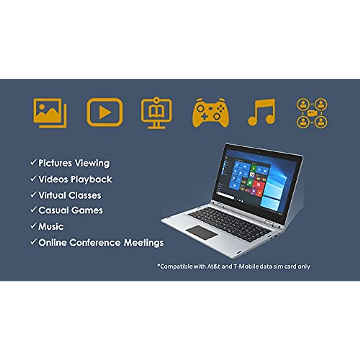 IVIEW Megatron 4G LTE 14.1" Touch Screen, 1920 × 1080 IPS High Resolution, Intel Celeron Dual Core 4GB/64GB Storage 360° Convertible Laptop