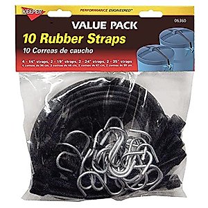 HAMPTON PROD Keeper - Assorted EPDM Rubber Cargo Straps, 10 Pack - 14”, 19”, 24", and 35” - for Tarps, Flatbeds and Trucks