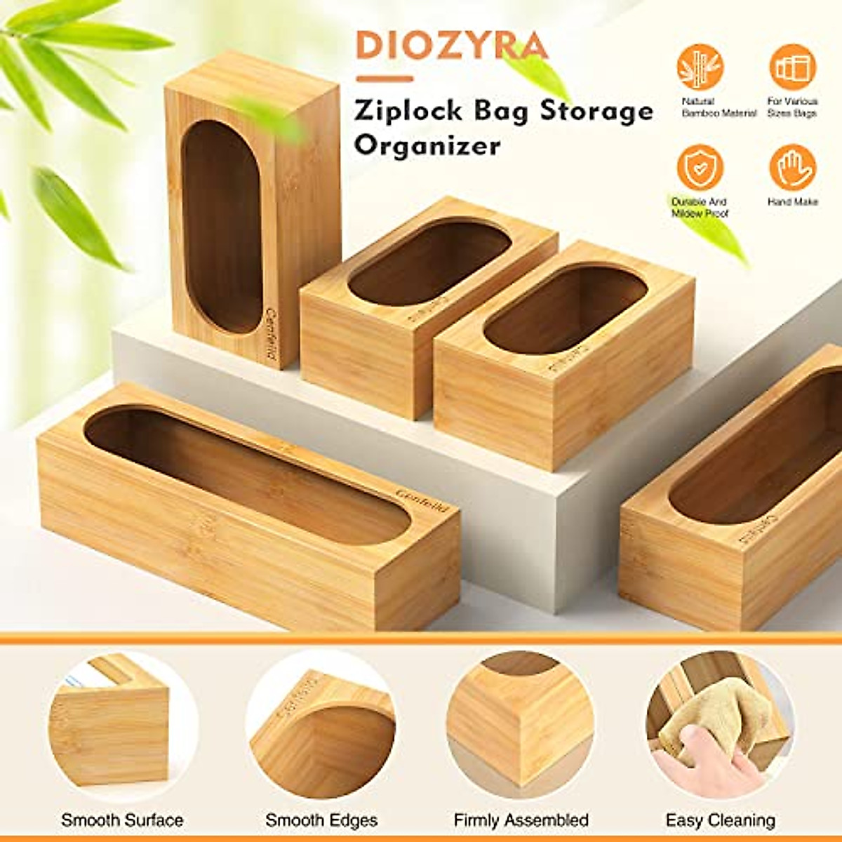 DIOZYRA Ziplock Bag Storage Organizer for Kitchen Drawer, Premium Bamboo Plastic Bag Organizer, Food Storage Bag Holders Suitable for Gallon, Quart, Sandwich and Snack Variety Size Bag