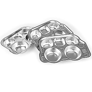 ZEAYEA 3 Pack Stainless Steel Divided Plate, 304 Stainless Divided Platter, 5 Section Car Shape Divided Dinner Tray, Kids Snack Meal Plate for Lunch, Portion Control, Camping, BPA free