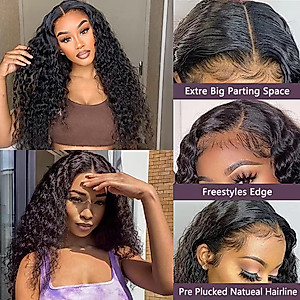 13x4 Lace Front Wigs Human Hair Deep Wave Curly Lace Frontal Wigs Glueless 180% Density Pre Plukced With Baby Hair HD Transparent Unprocessed Brazilian Virgin Human Hair Wigs Natural Color 22inch