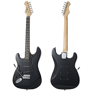 Ashthorpe 39-Inch Left Handed Electric Guitar (Black-Black), Full-Size Guitar Kit with Padded Gig Bag, Tremolo Bar, Strap, Strings, Cable, Cloth, Picks