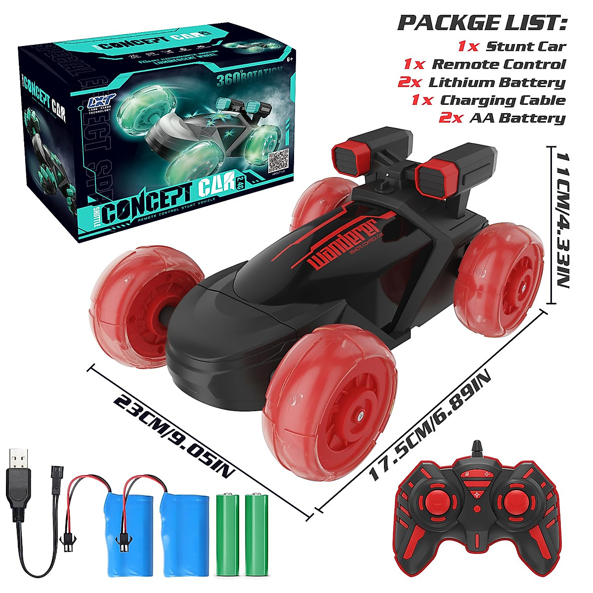 【2023 Latest Model】Remote Control Car, RC Cars with Electromagnetic Light-up Tires, 2.4Ghz 360° Rotating and Tumbling RC Stunt Car with Music&Simulated Engine Sound,Toy Car for Boys 4-7,8-12,Xmas Gift