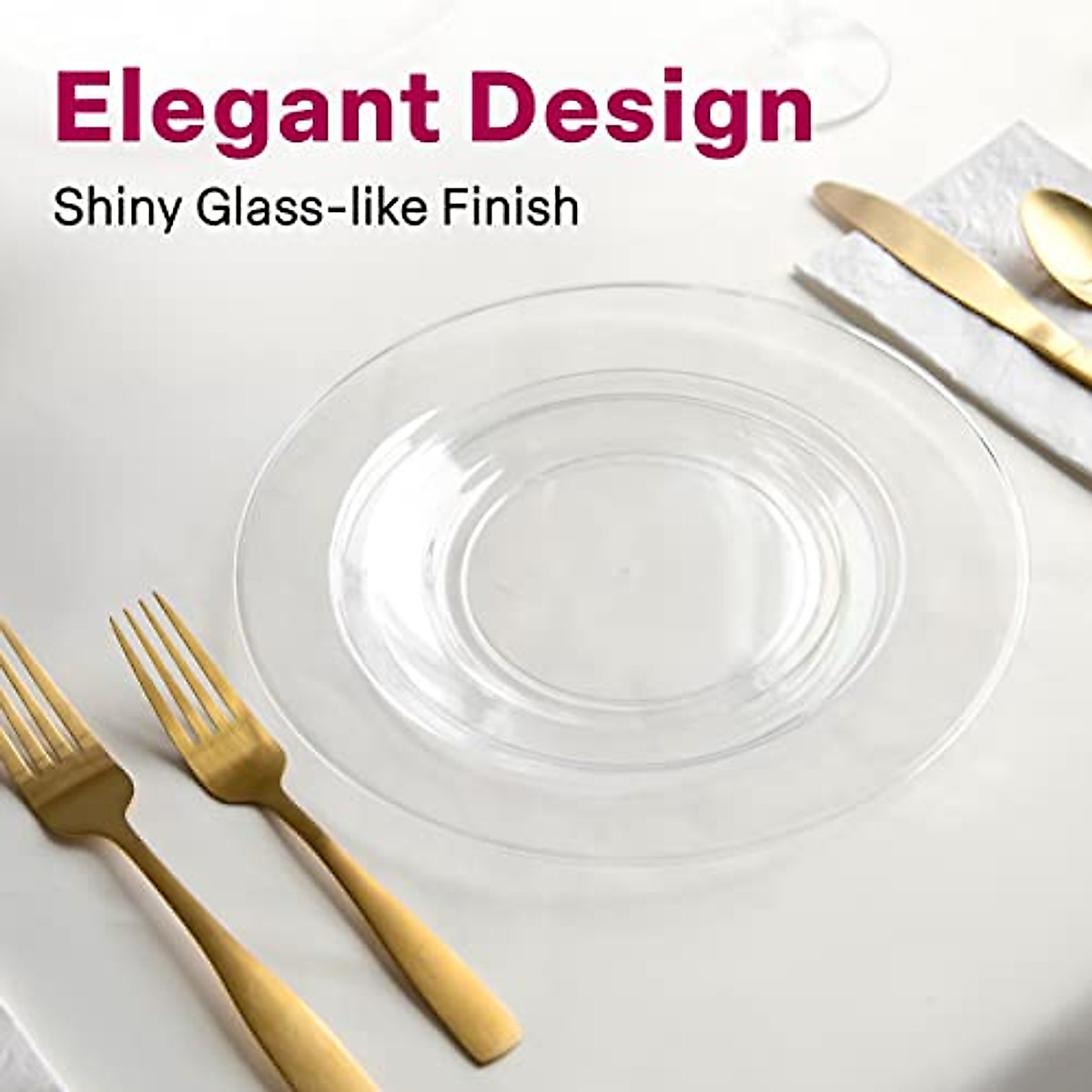 Aya's 100 Clear Plastic Plates Disposable, Premium Heavy-Duty Plastic Plates - 50 Plastic Dinner Plates 9" + 50 Salad, Dessert, Appetizer Plates 6.25" for Weddings - Disposable Clear Plates for Party